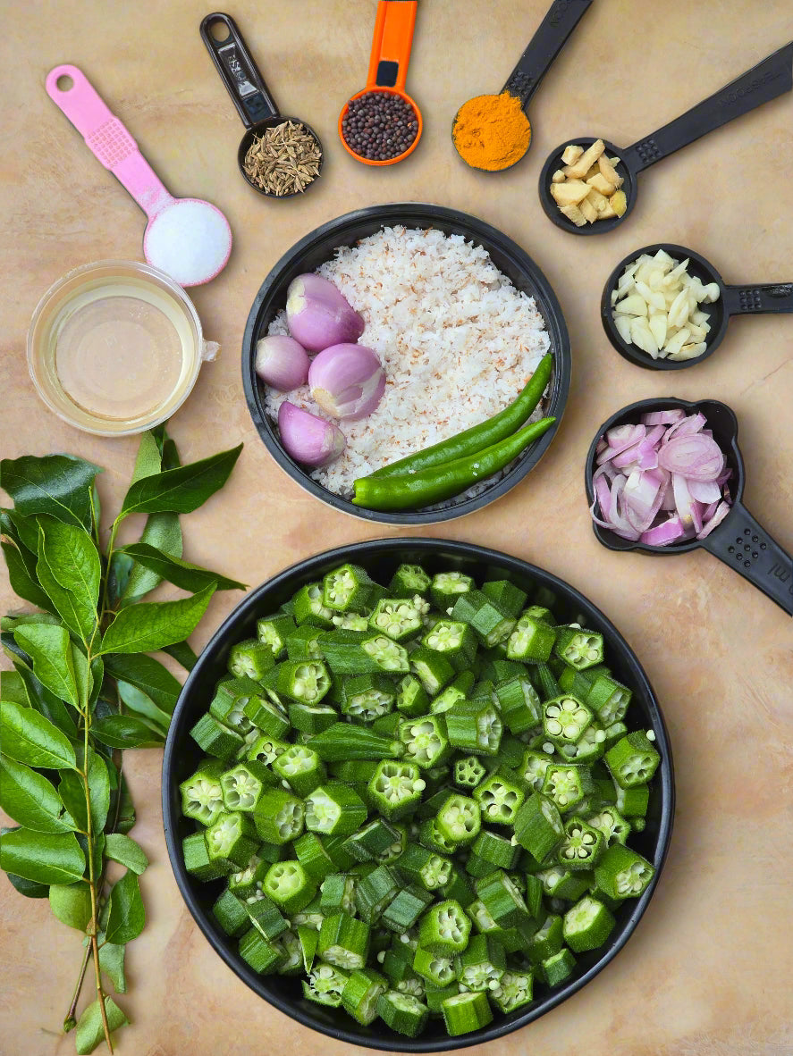 Vendakka Thoran Fresh Cut Vegetables with all ingredients- Ready To Co ...
