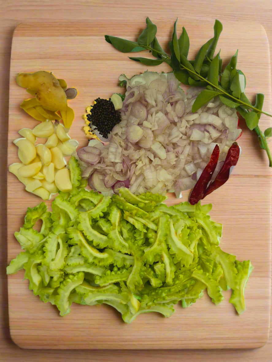 Fresh Pavakka mezhukkuperatty Cut Vegetables with all ingredients- Rea ...